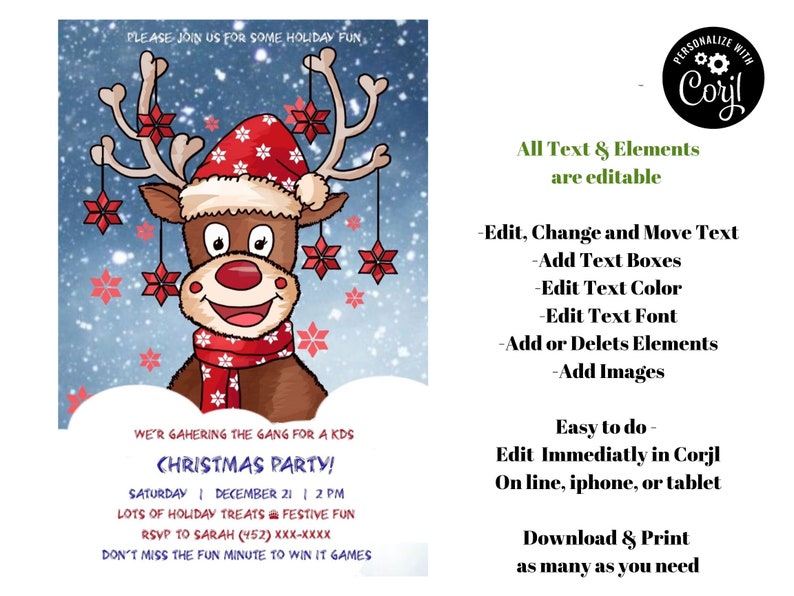 Kids Christmas Party Invitation Template Holiday Party | Etsy