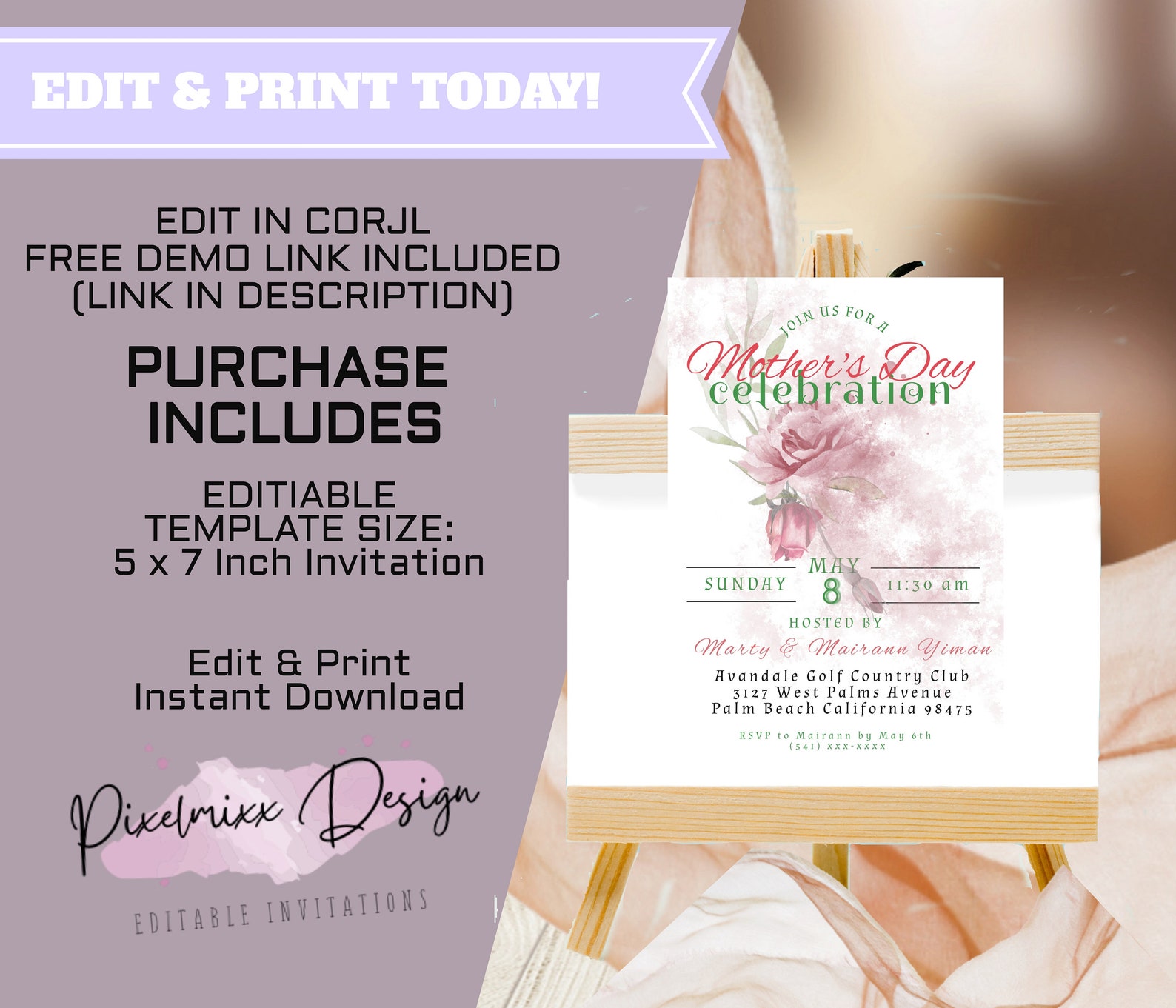 Floral Watercolor Mother's-day Invitation Card Printable | Etsy