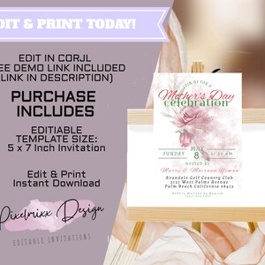 Floral Watercolor Mother's-day Invitation Card, Printable Brunch ...