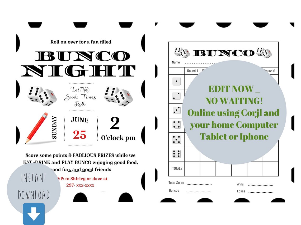 Printable Bunco Invitation With FREE Bunco Score Sheet, Bunco Party ...