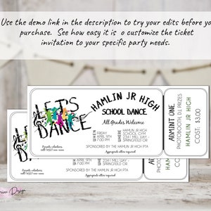 EDITABLE School Dance Tickets, Printable Let's Dance Ticket Template ...