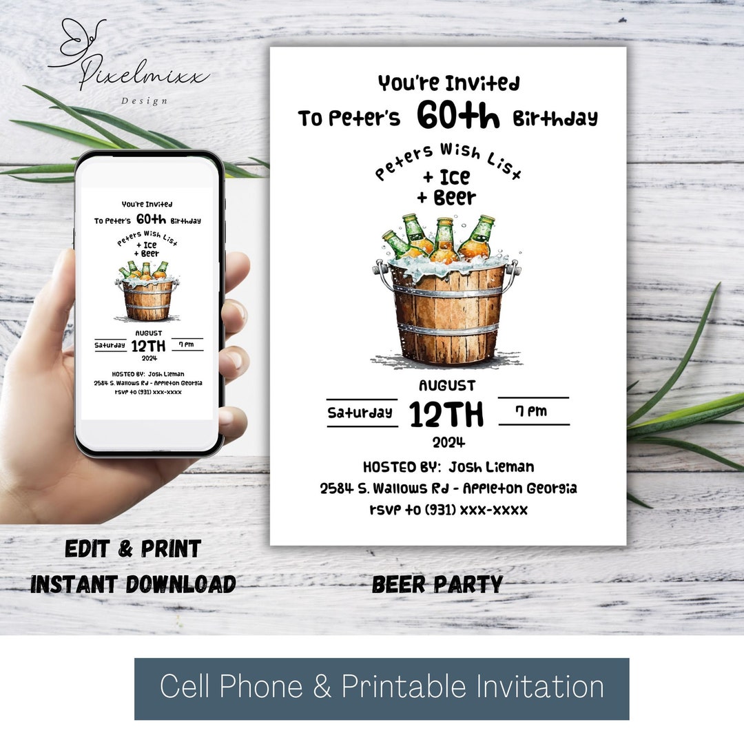 Printable Men's Birthday Invitation + Cell Phone Invitation Template ...