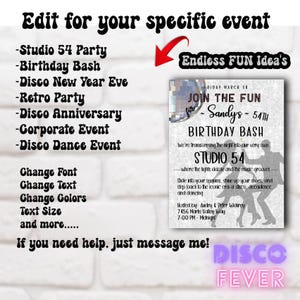 Disco Party Studio 54 Birthday Party Invitation Editable Instant ...