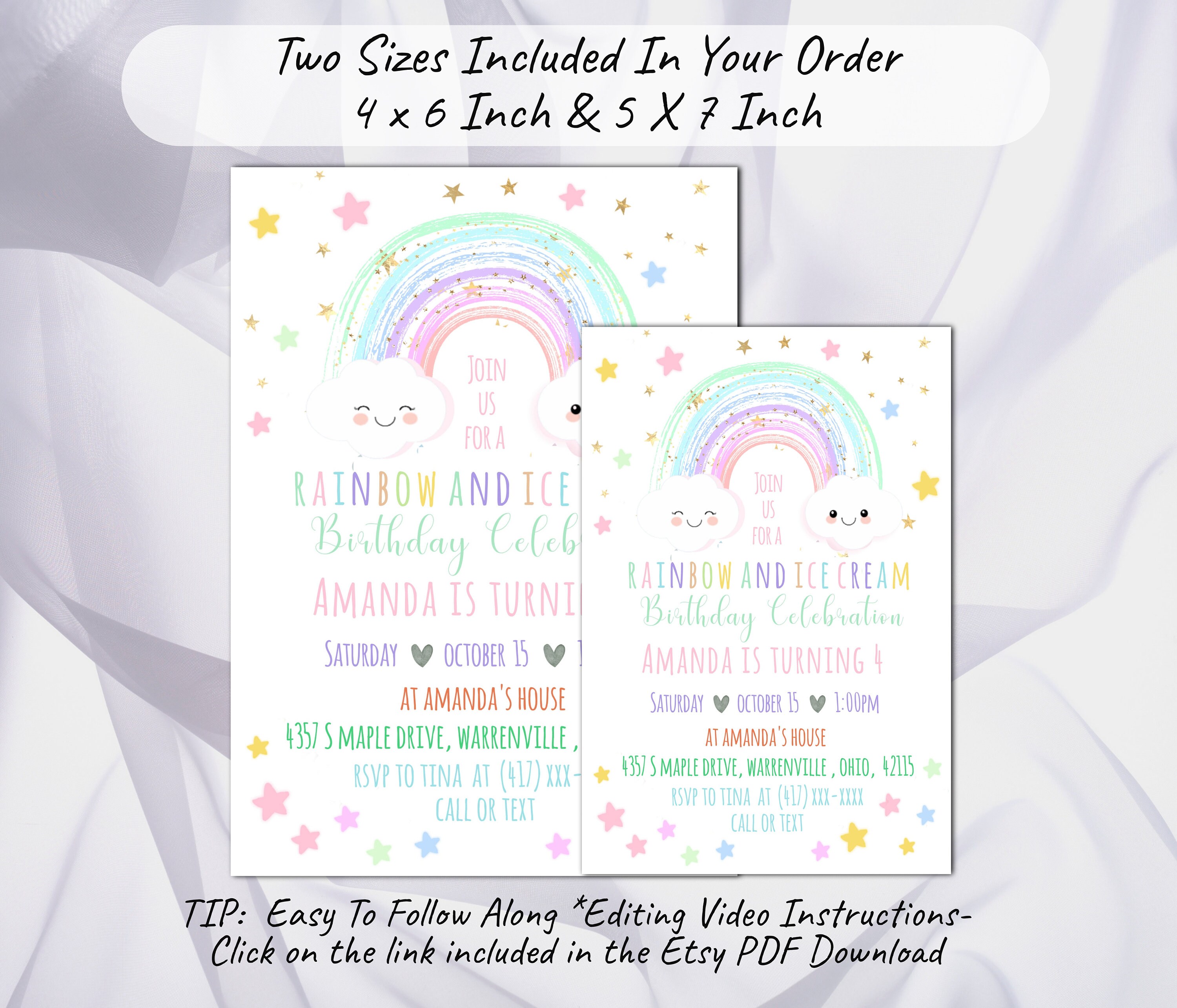 EDITABLE Rainbow Birthday Invitation Edit and Print - Etsy