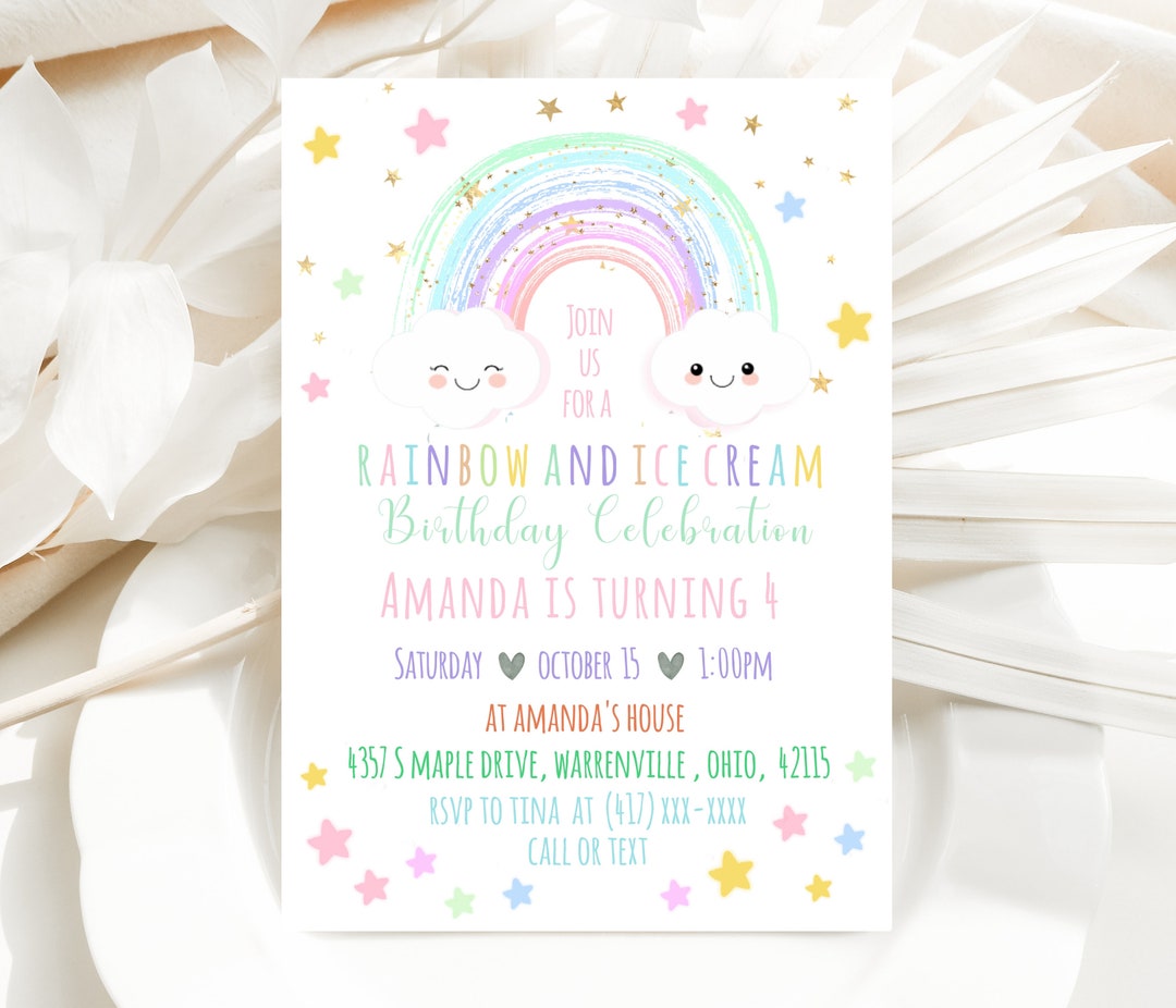 EDITABLE Rainbow Birthday Invitation, Edit and Print Invitation ...