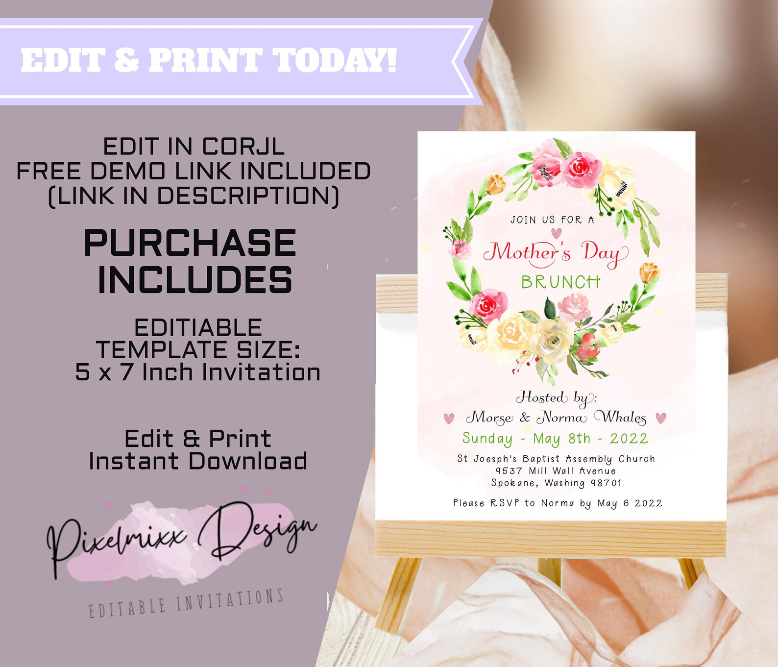 Mothers Day Invitation Card Printable Brunch Invitation - Etsy