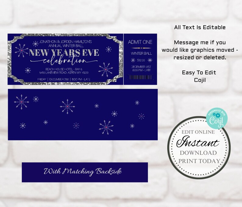 Editable New Year's Eve Ticket Template Event Invitation Ticket Works ...