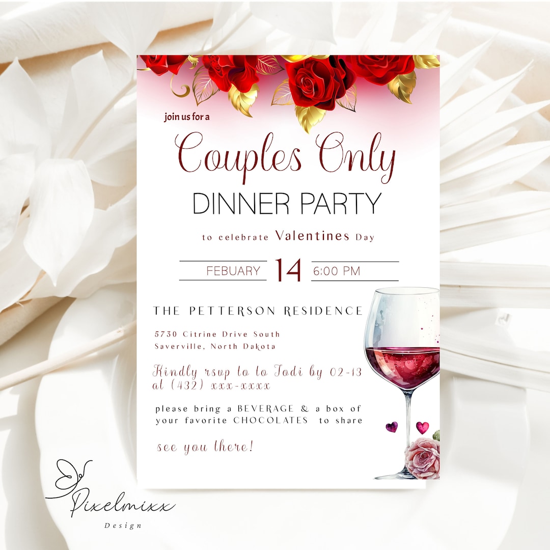 Valentine's Couples Dinner Party Invitation, Couples Brunch Invite ...