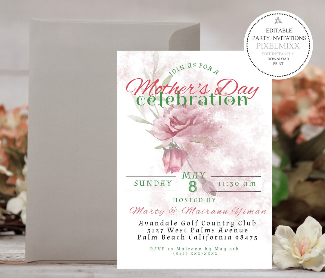 Floral Watercolor Mother's-day Invitation Card, Printable Brunch ...
