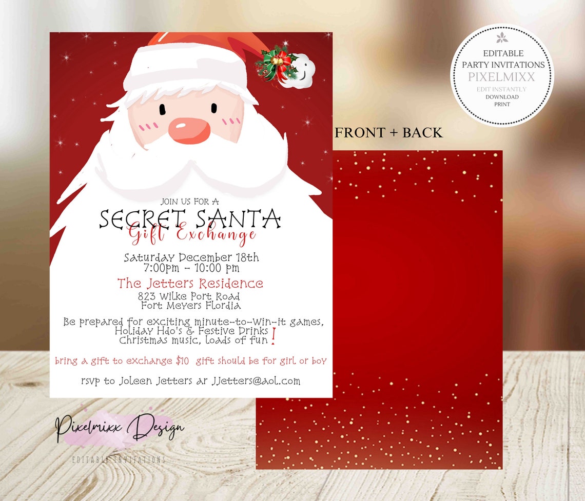 Secret Santa Party Invitation 8.5 X 11 Inch Invitation Flyer - Etsy