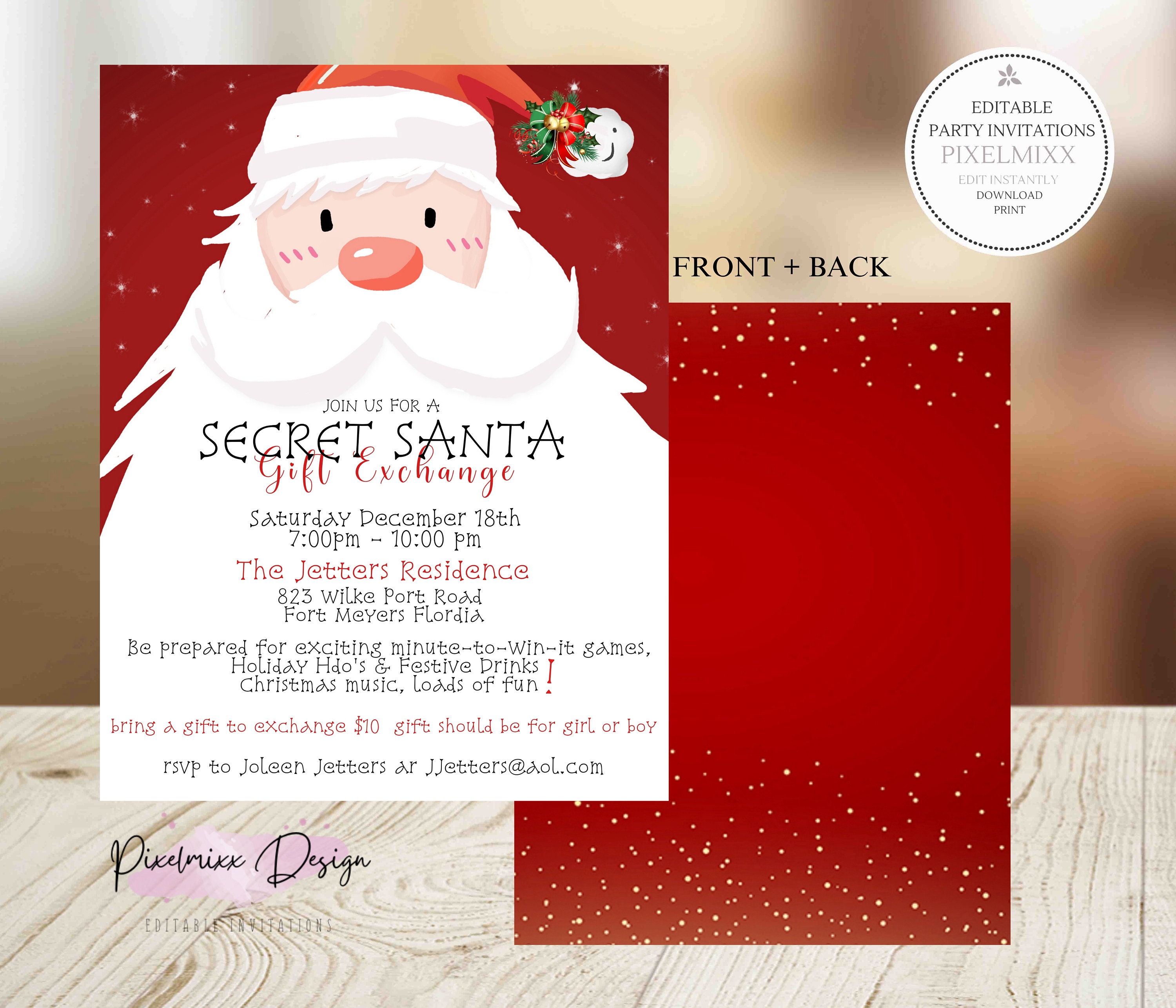 Secret Santa Party Invitation 8.5 X 11 Inch Invitation Flyer - Etsy
