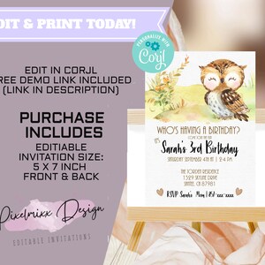 Owl Themed Birthday Party Invitation Template | Edit and Print ...