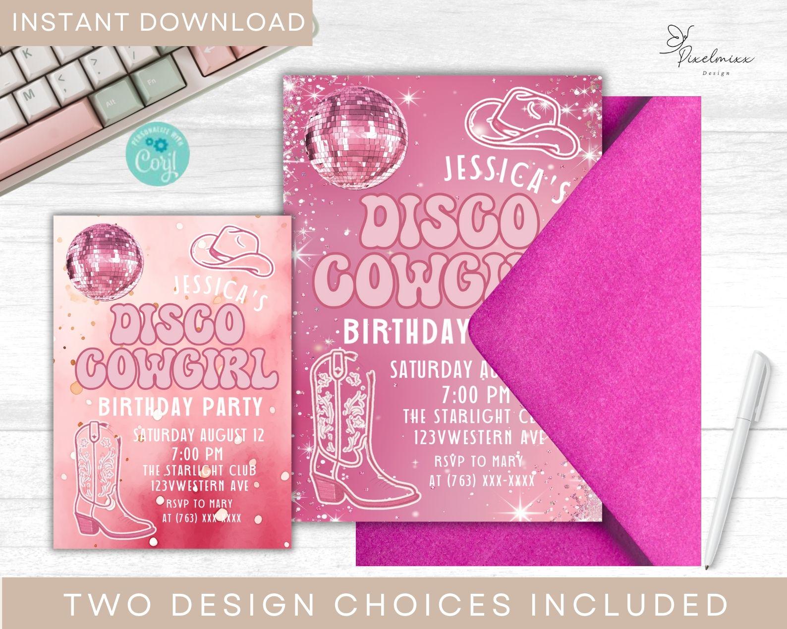 Disco Cowgirl Birthday Invitation Template: Western Party, Girls Night ...