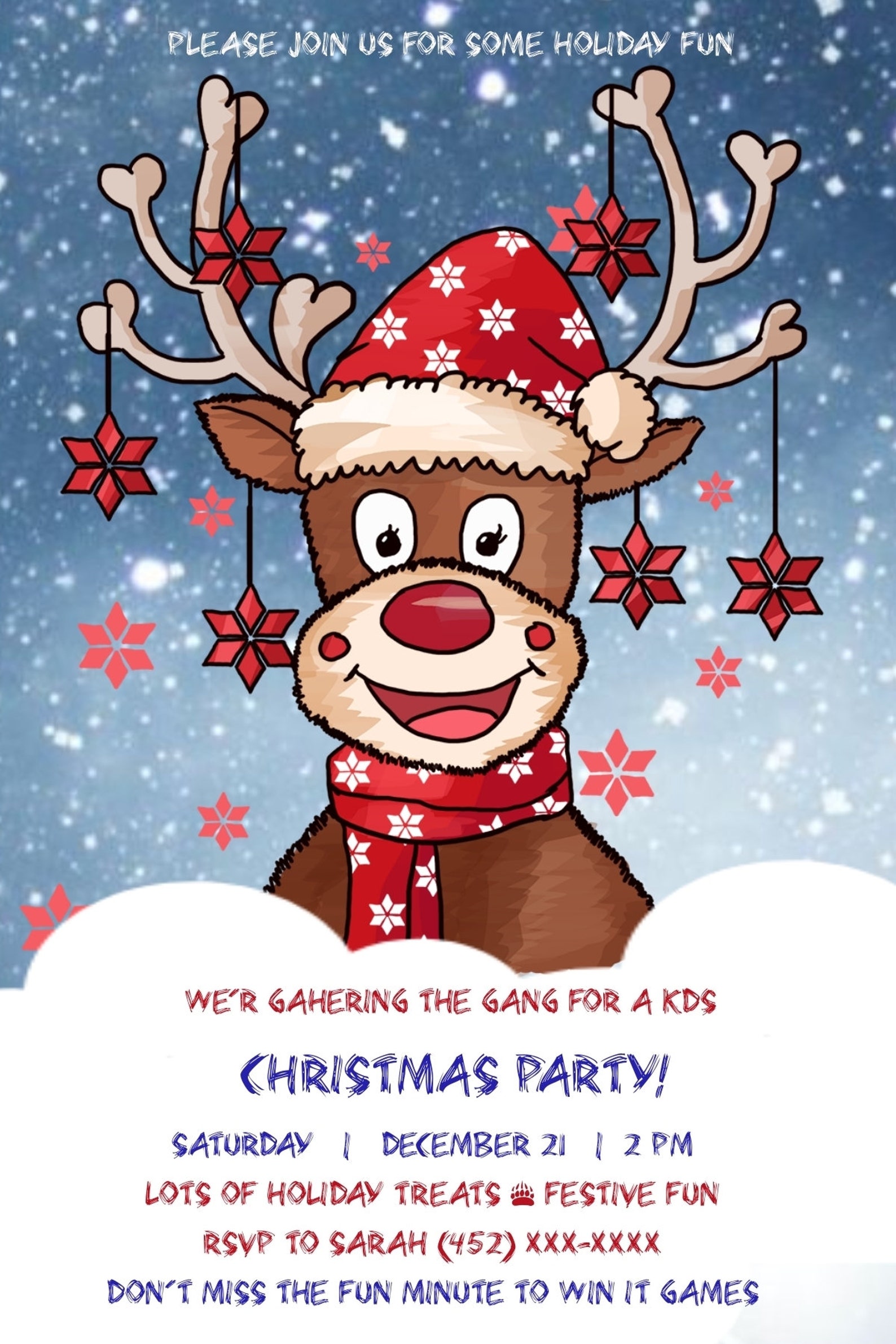 Kids Christmas Party Invitation Template Holiday Party - Etsy