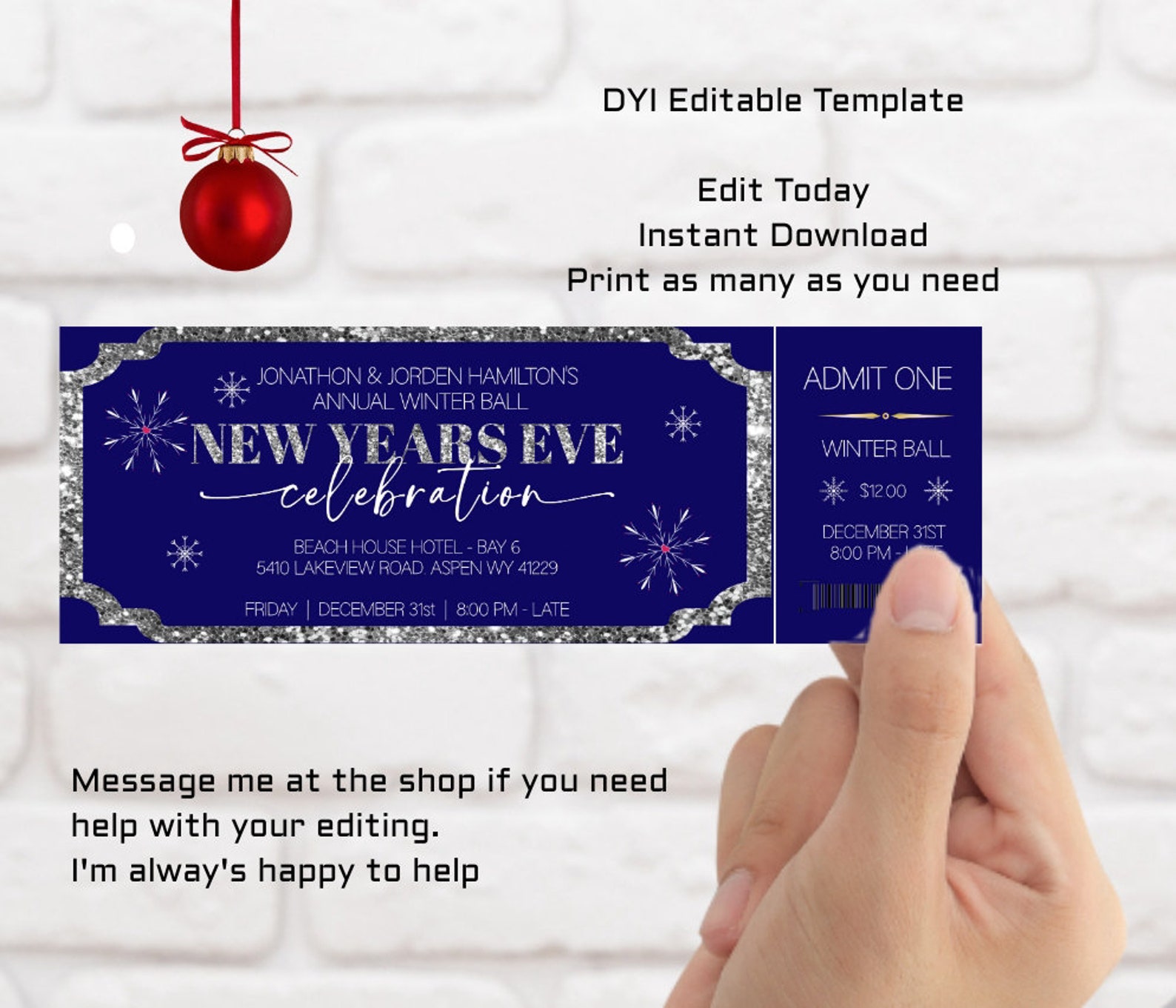 Editable New Year's Eve Ticket Template Event Invitation Ticket Works ...