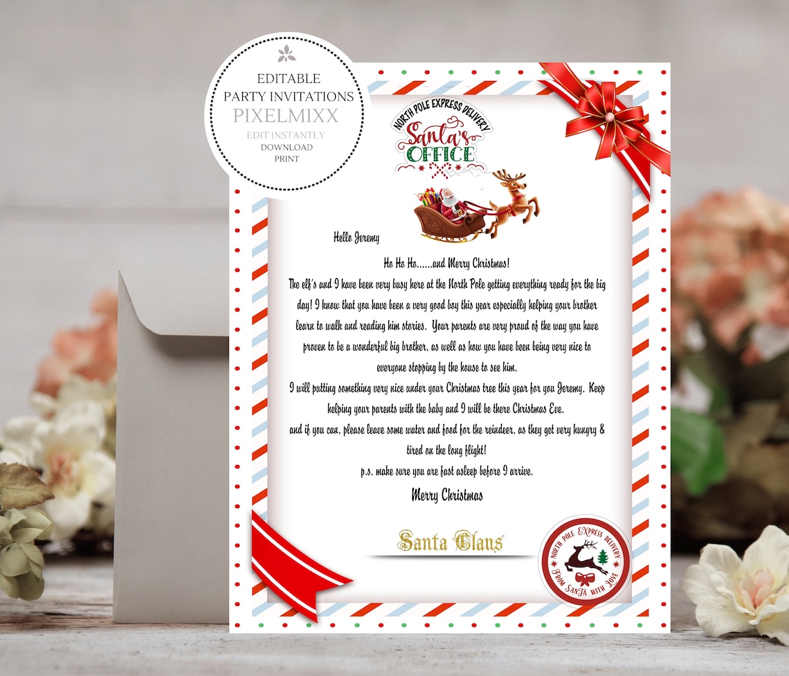 Official Letter From Santa Personalize Instantly Includes - Etsy