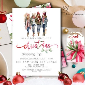 Editable Merry Little Girls-night-out Christmas Shopping Party ...