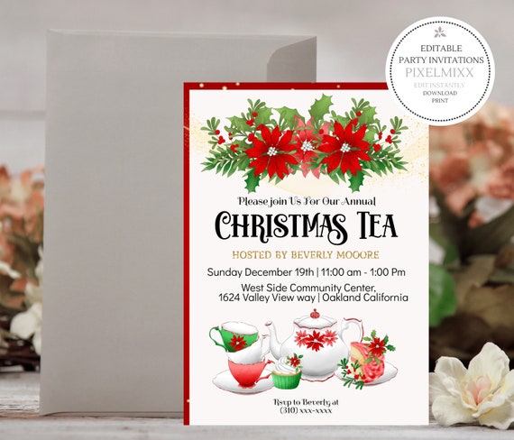 Christmas Tea Party Invitation Edit & Print Instantly - Etsy