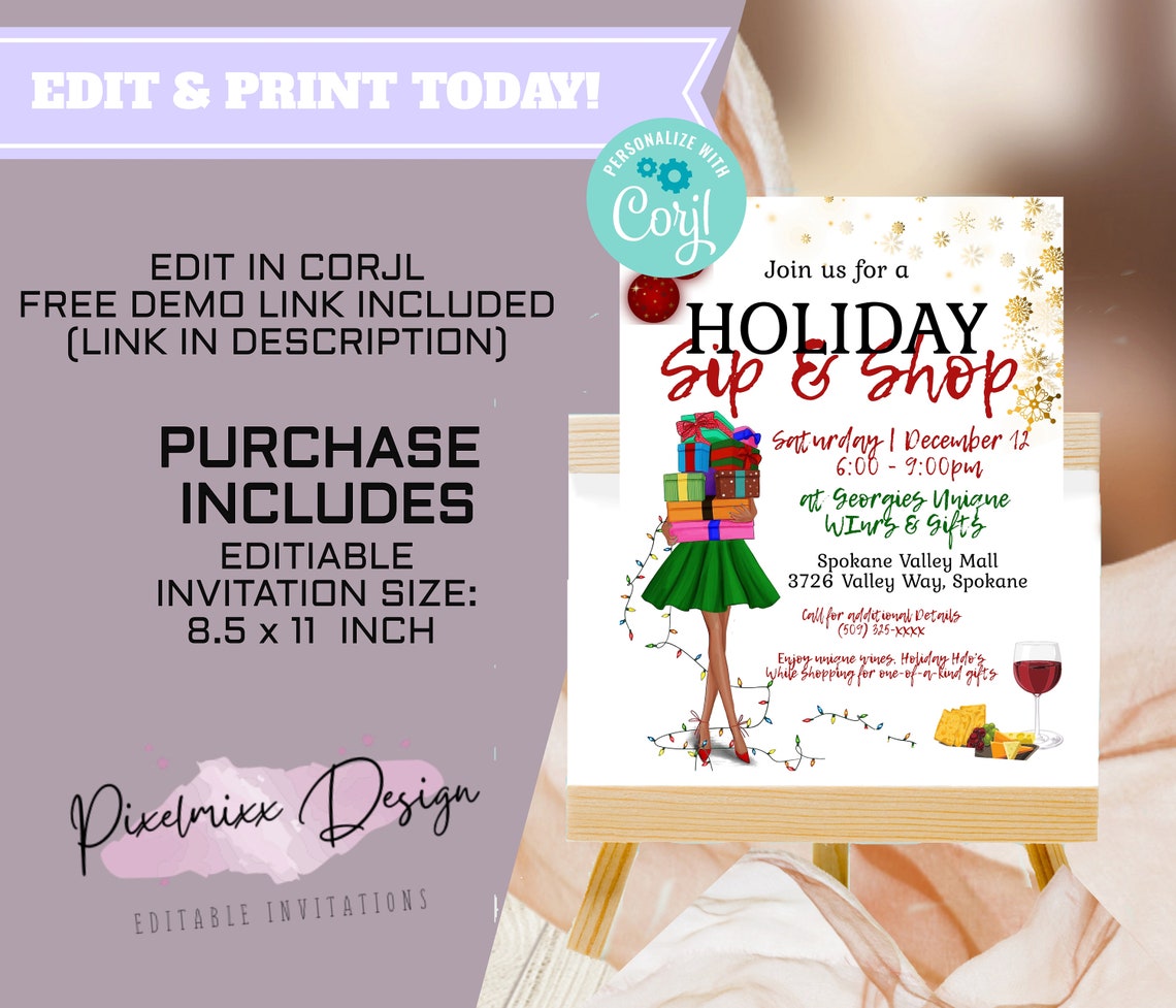 EDITABLE Holiday Sip&shop Christmas Flyer Shopping Flyer - Etsy