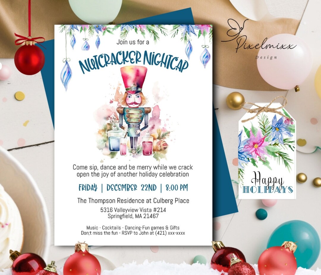 Printable Christmas Party Invitation Nutcracker Nightcap Holiday Party ...
