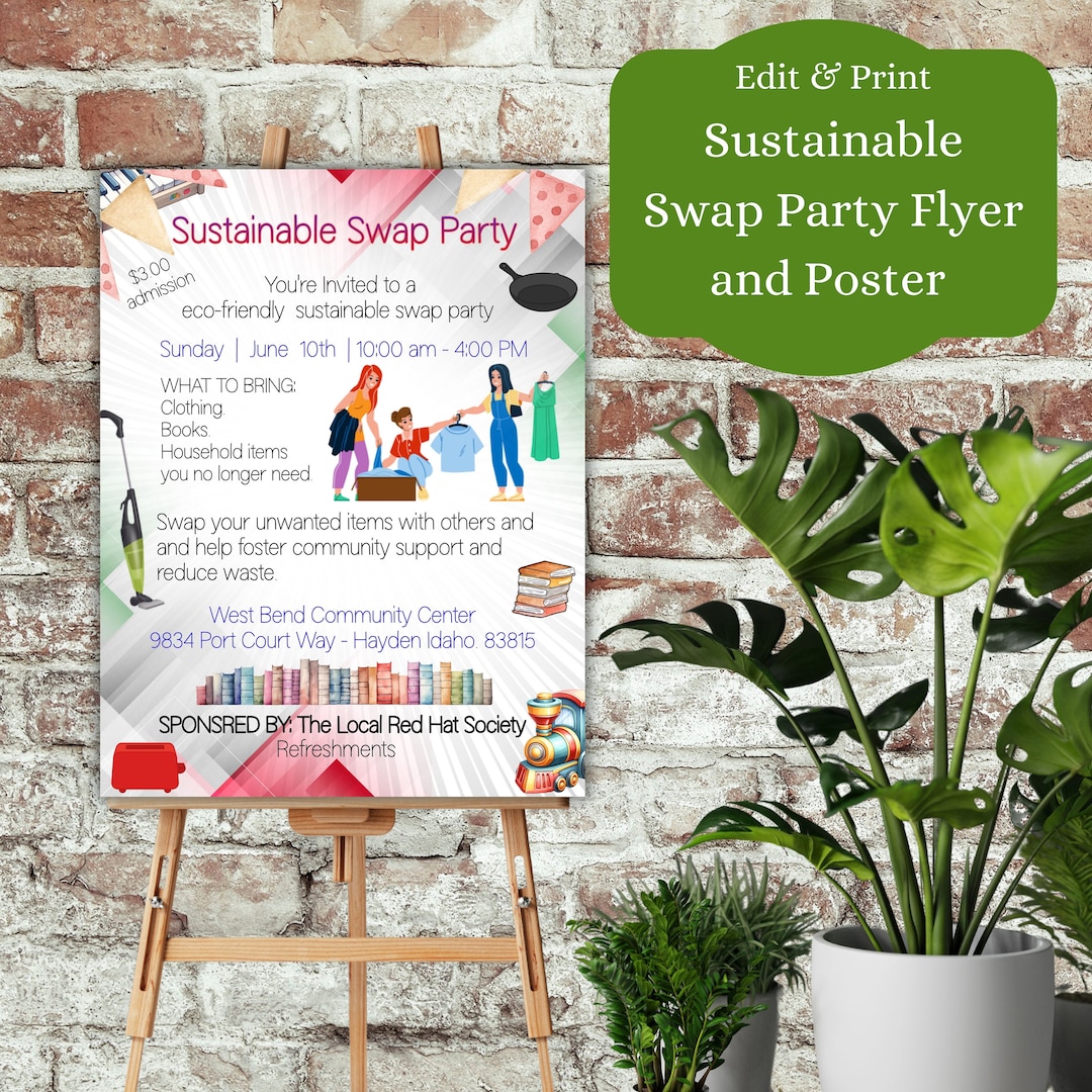 Eco-friendly Swap Party Flyer & Poster: Editable DIY Template (digital ...