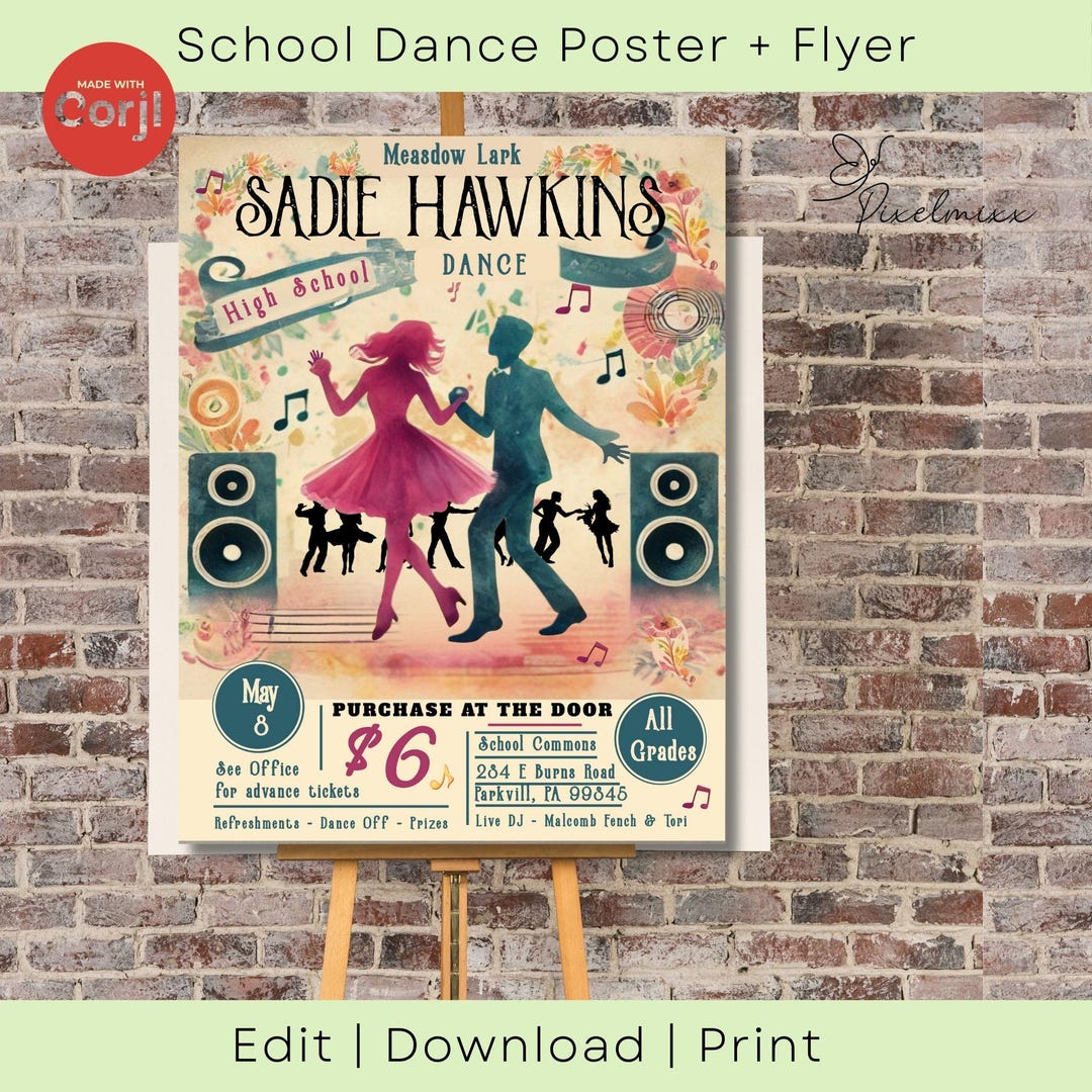 School Dance Flyer Template Editable Dance Poster Prom Homecoming ...