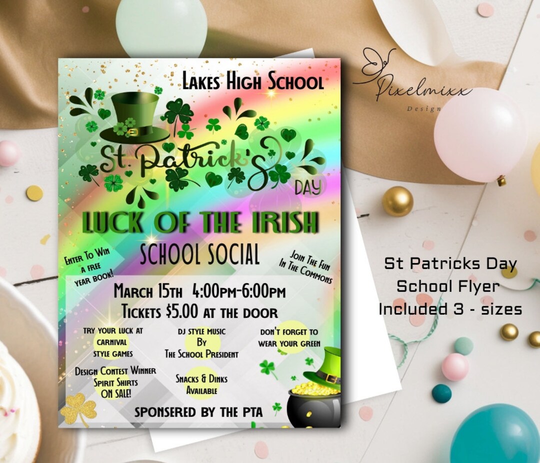 St Patrick's Day School Dance Flyer, Editable School Social Poster ...