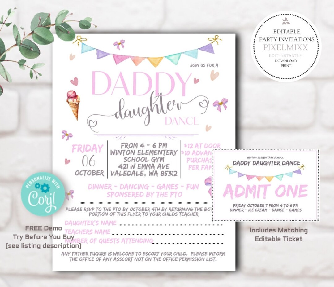 Editable Daddy Daughter Dance Flyer Template: Tickets & Poster (digital ...