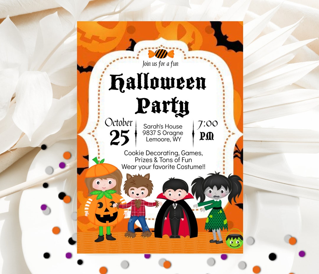 Kids Halloween Party Invitation, Unique Kids Party Invitation Template ...