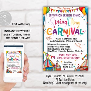 Spring Fling Carnival Flyer Template Event Flyer Great for School ...