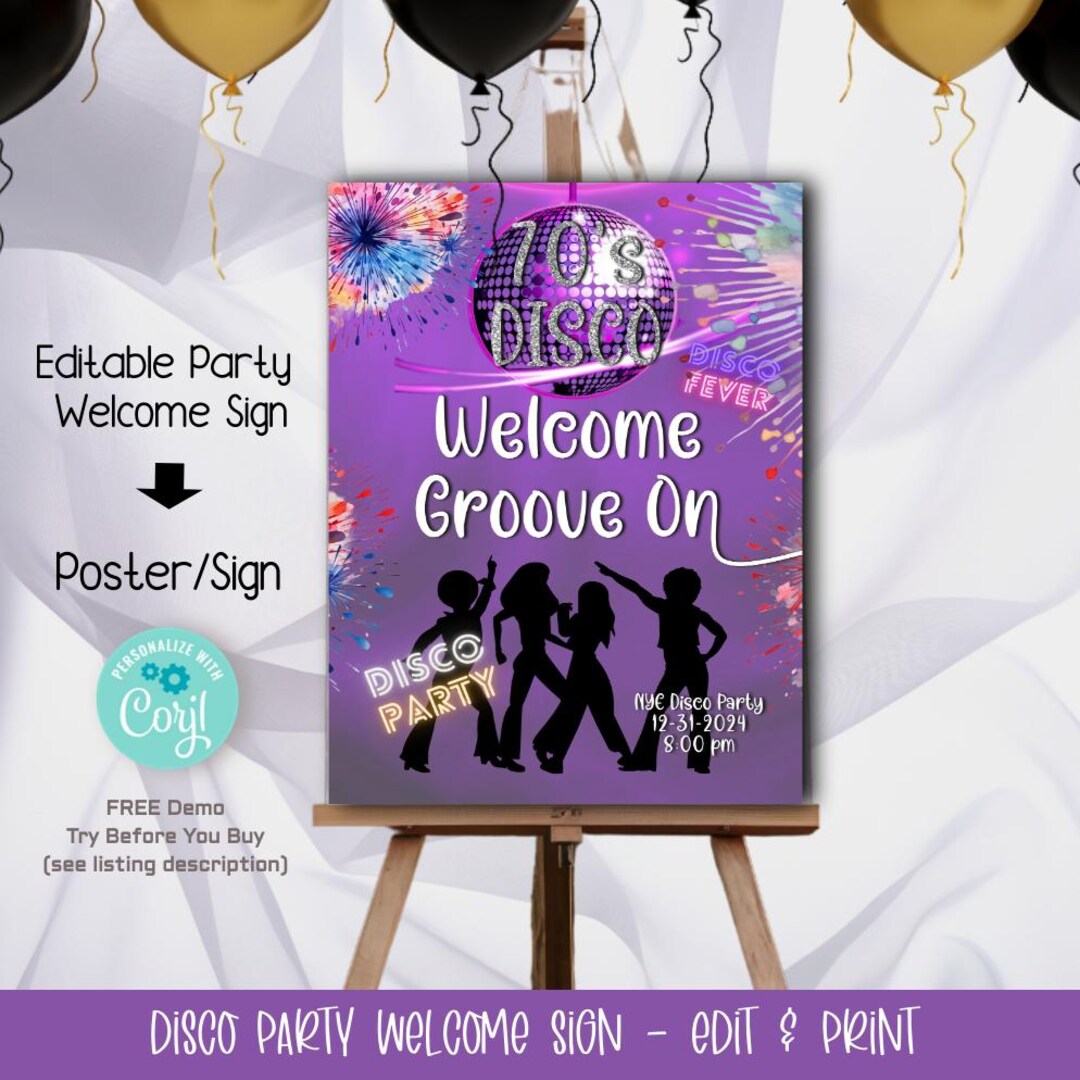 Disco Party Welcome Sign, Flash Back Retro Party Enry Signs Great for ...