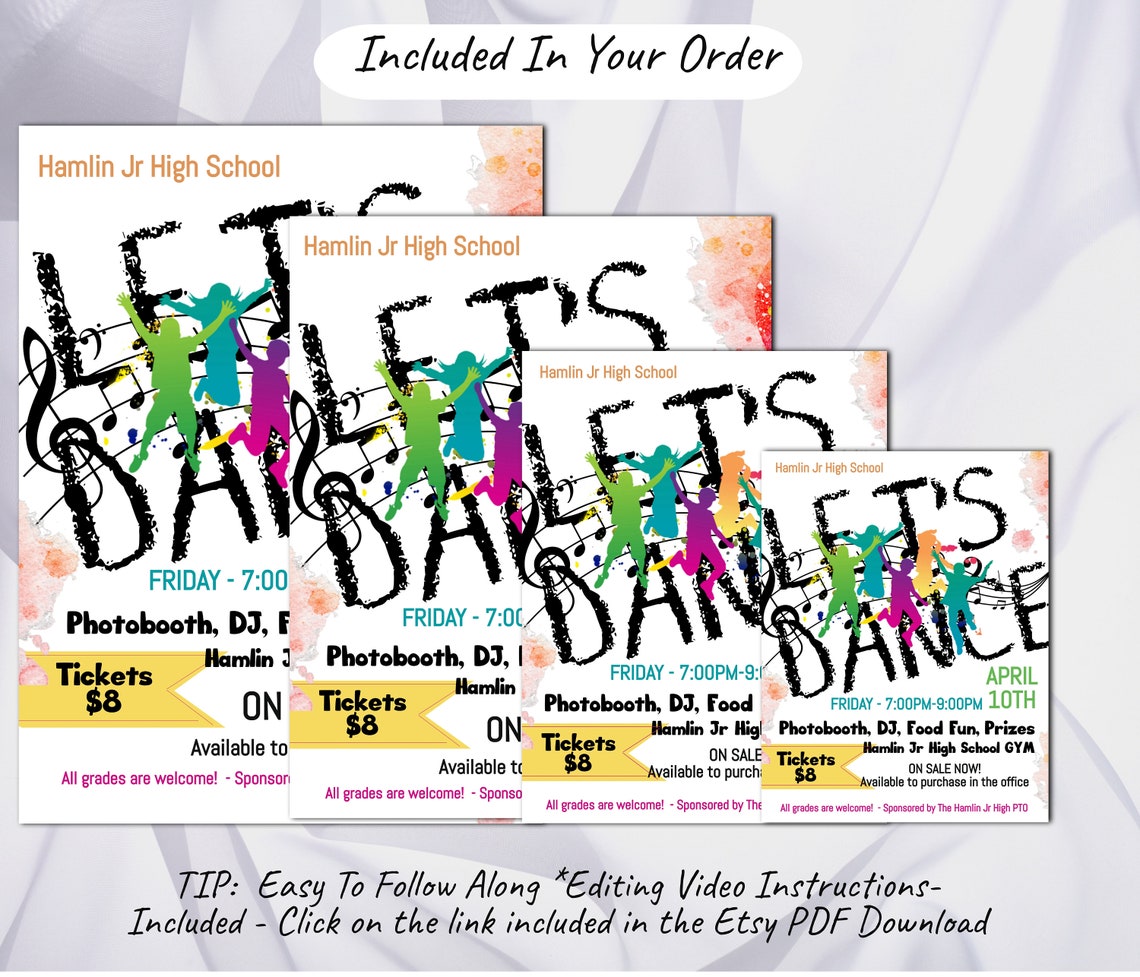 EDITABLE School Dance Flyer Includes 4 Sizes Easy to Edit - Etsy