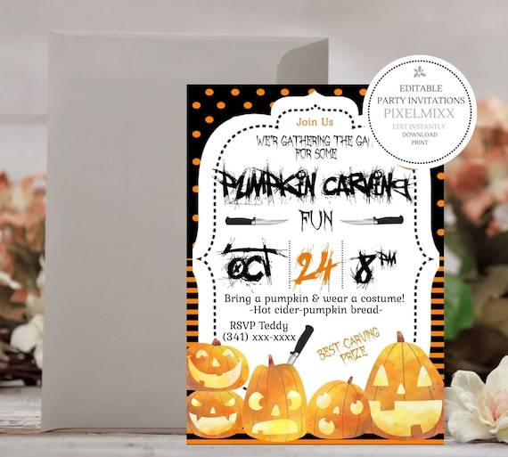 Pumpkin-carving-party Halloween Party Invitation Editable | Etsy