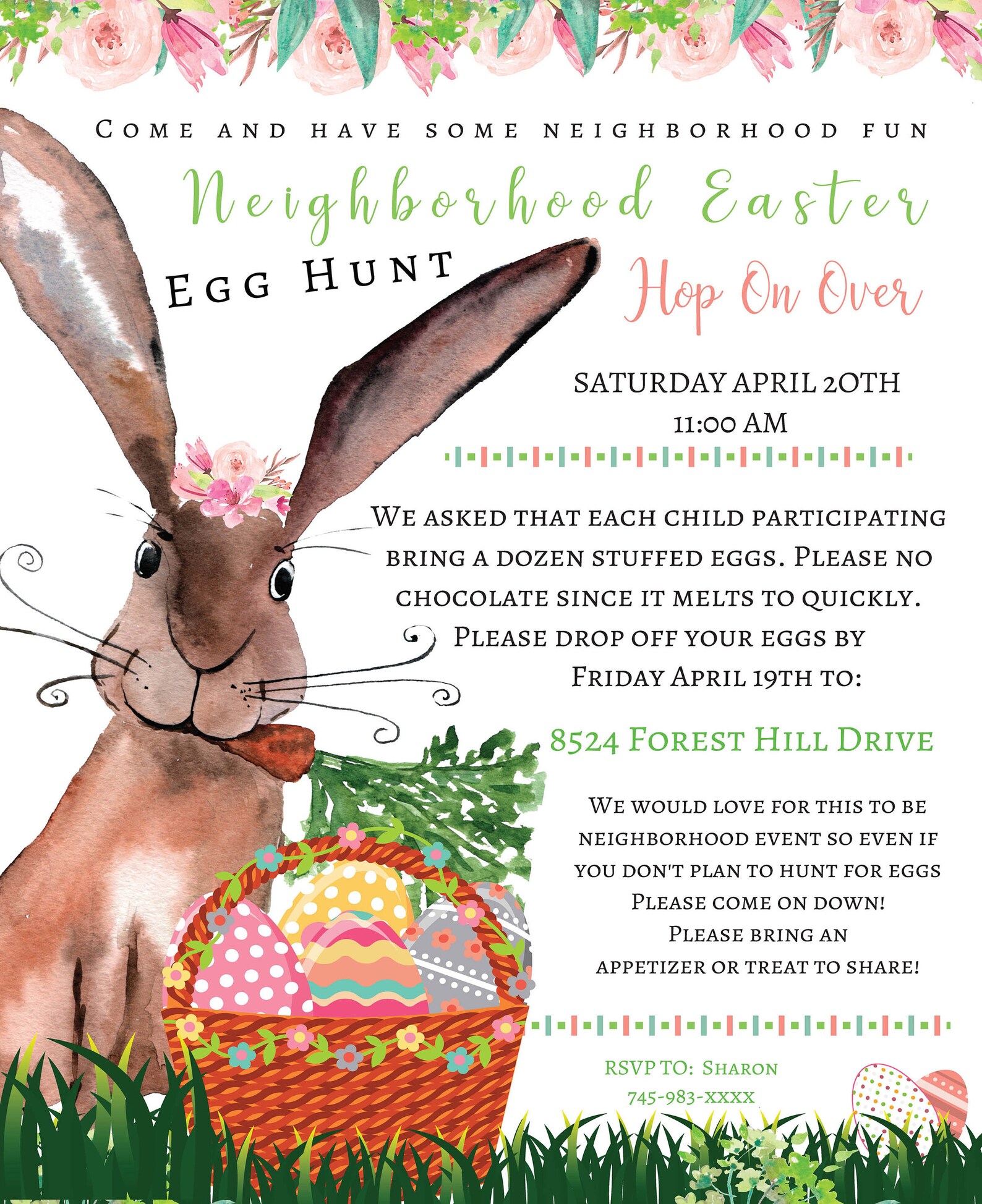 Neighborhood Easter Egg Hunt Editable Invitations 8.5 X - Etsy