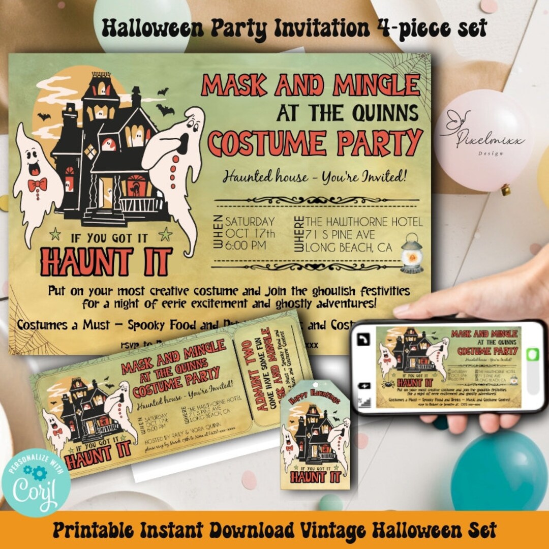 Mask & Mingle Halloween Party Invitation Template Spooky Costume Party ...