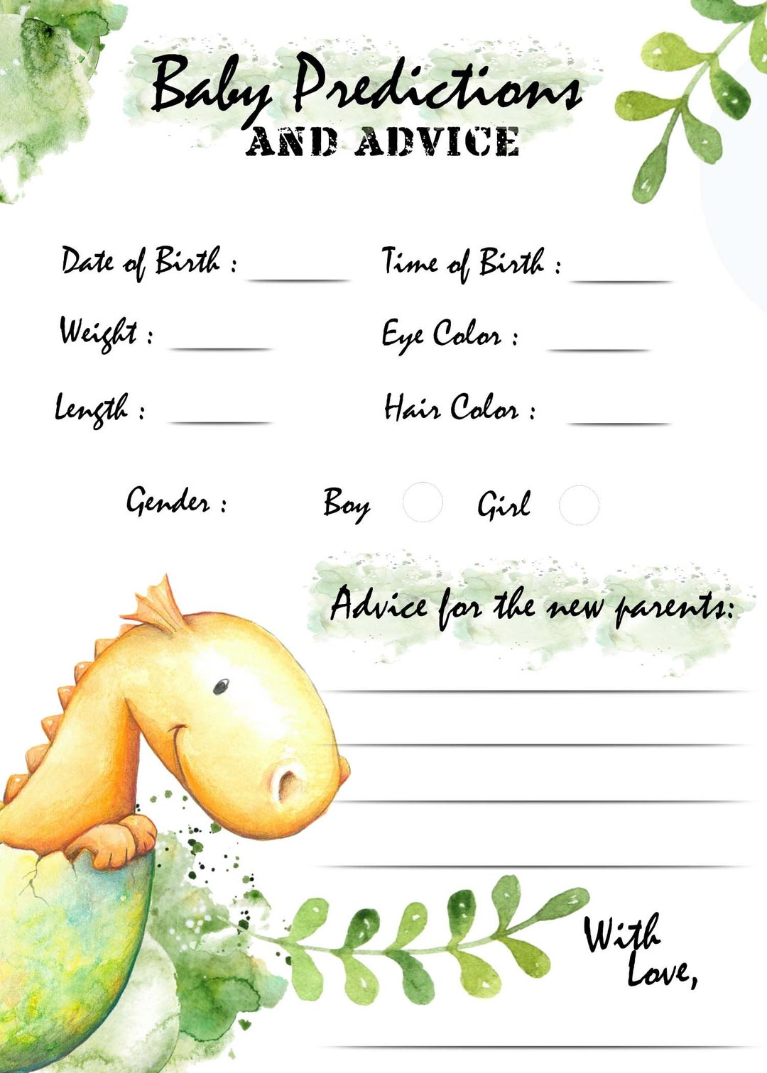 Baby Shower Predictions Printable, Matches Our Unique Boy Baby Shower ...