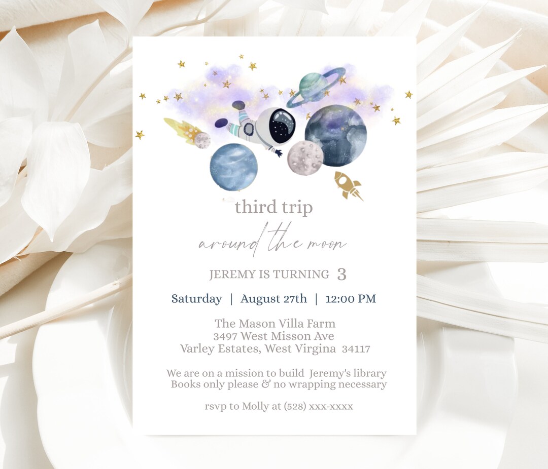 EDITABLE Outer Space Birthday Invitation, 1st Trip Around the Sun ...