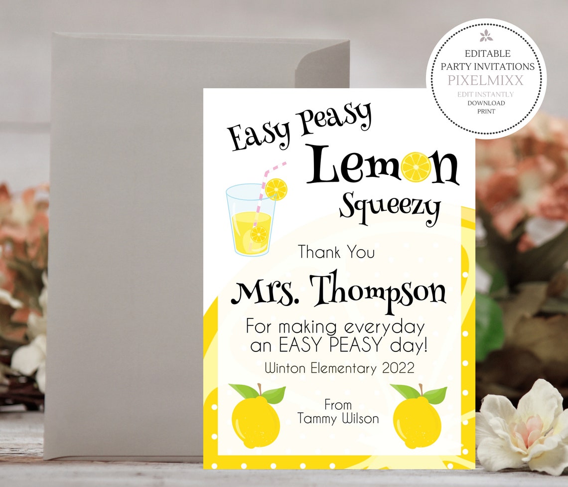 Easy Peasy Lemon Squeezy Teacher Appreciation Card Student | Etsy