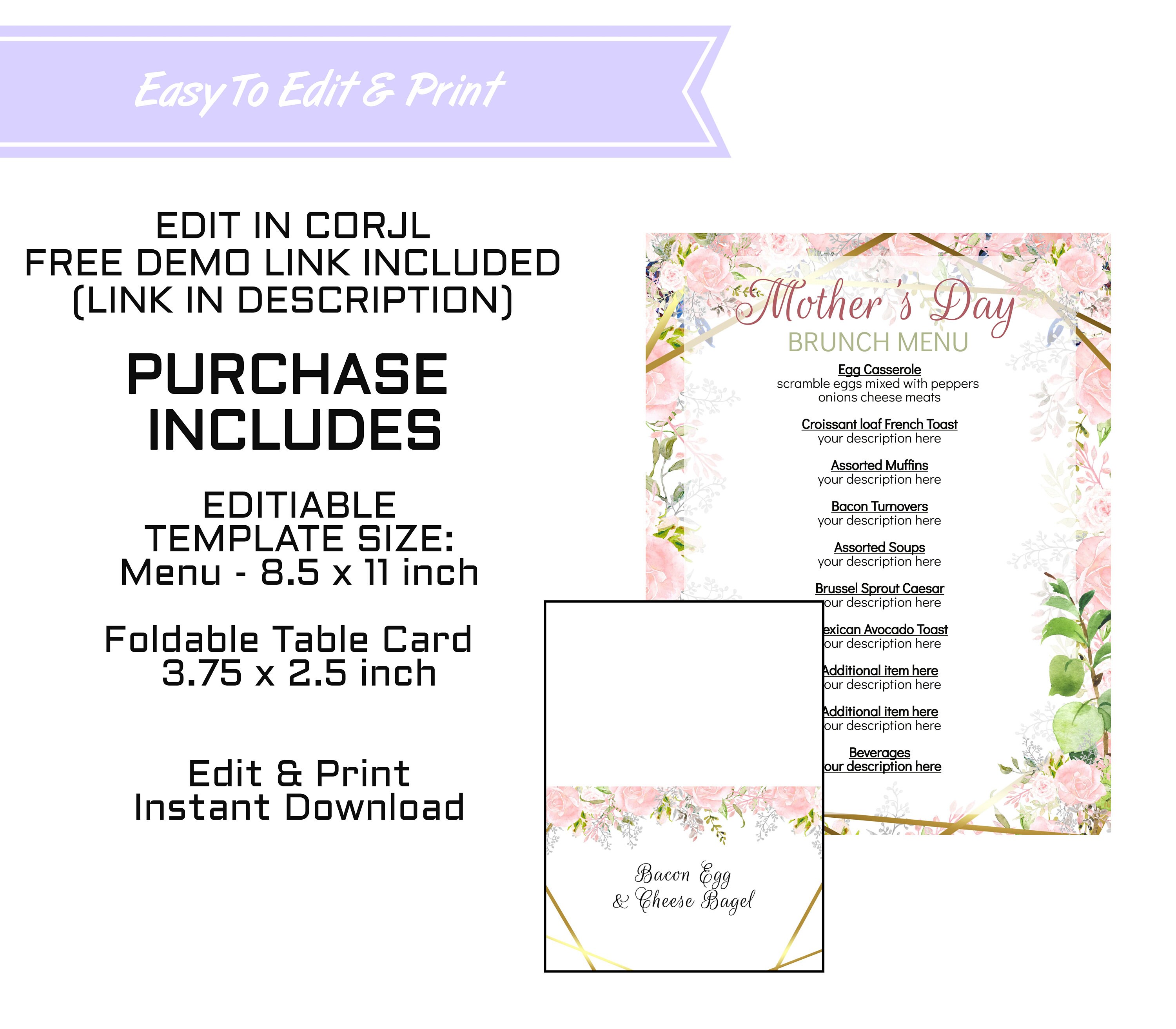 Editable Menu Template Set Includes Edit & Print Food Menu - Etsy