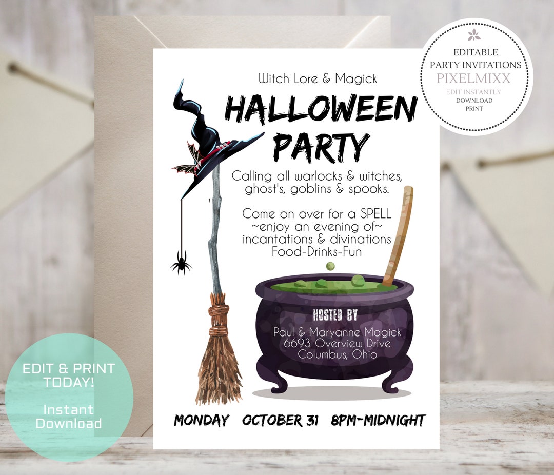 Printable Halloween-party-invitation Template, Witch Lore & Magic ...