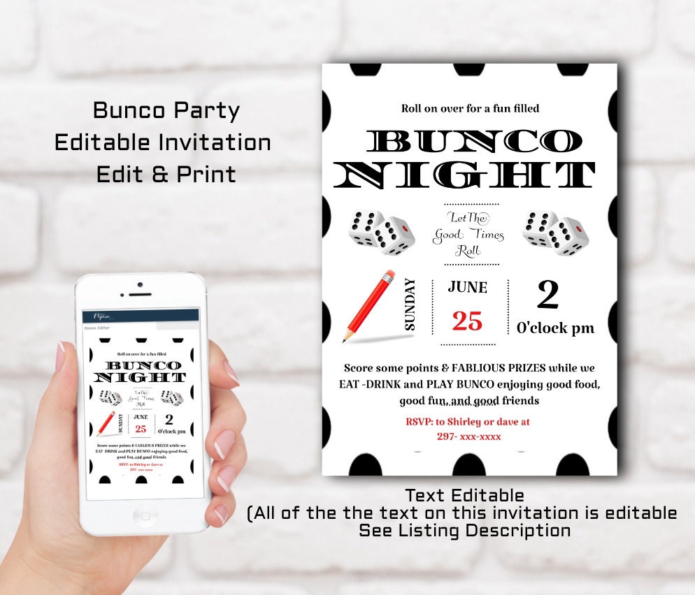 Printable Bunco Night Invitation With Score Sheet (editable Template ...