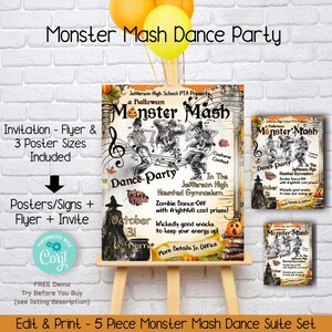 Editable Monster Mash Halloween Dance Invitation, Flyer, Poster ...
