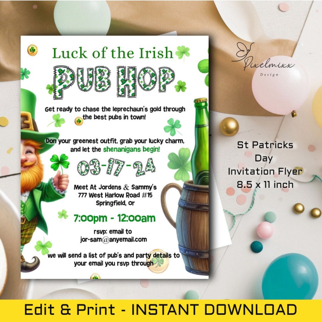 St Patrick's Day Party Invitation, Instant Download Invite, Printable ...