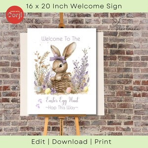 Pastel Easter Welcome Sign Easter Egg Hunt Party Sign Printable Bunny ...
