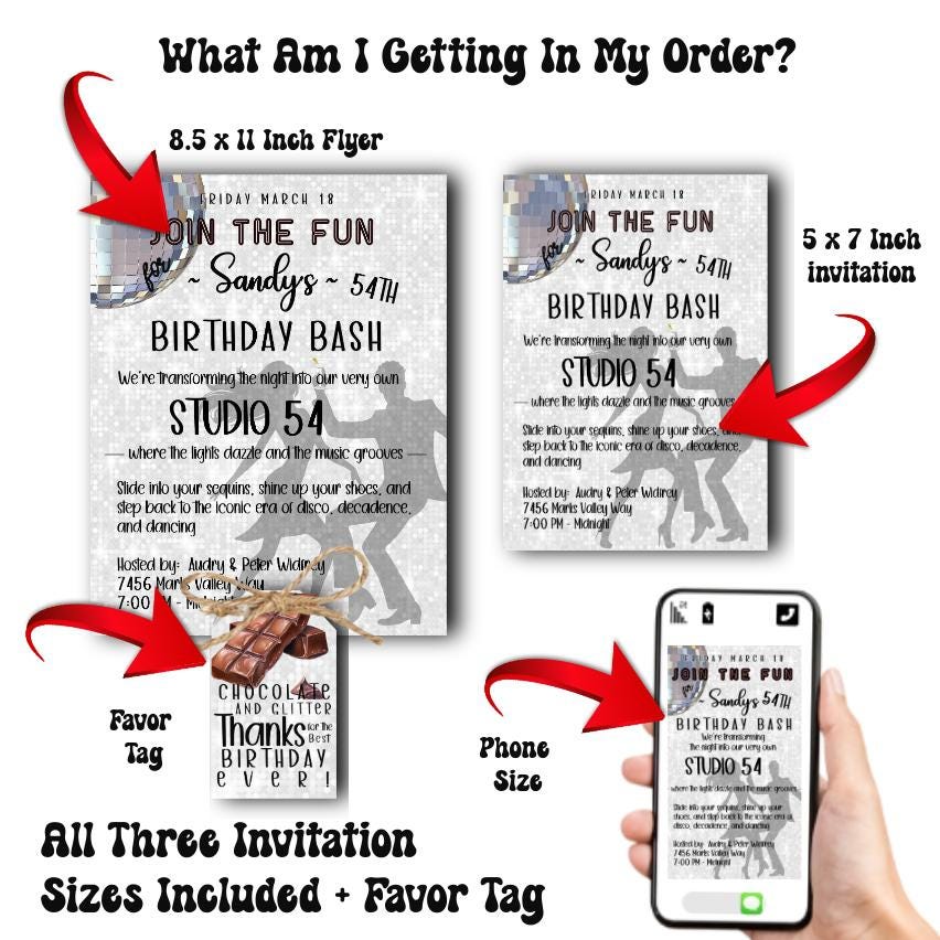 Disco Party Studio 54 Birthday Party Invitation Editable Instant ...
