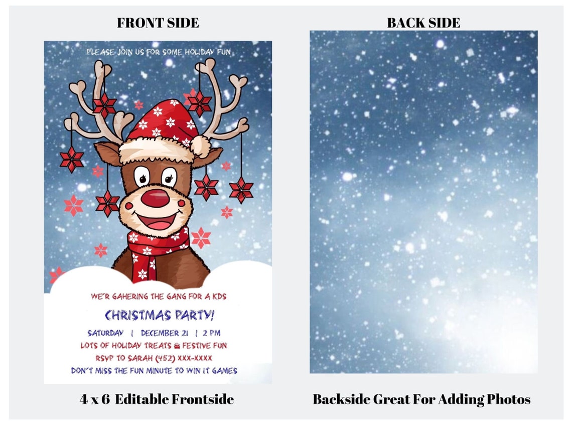 Kids Christmas Party Invitation Template Holiday Party | Etsy