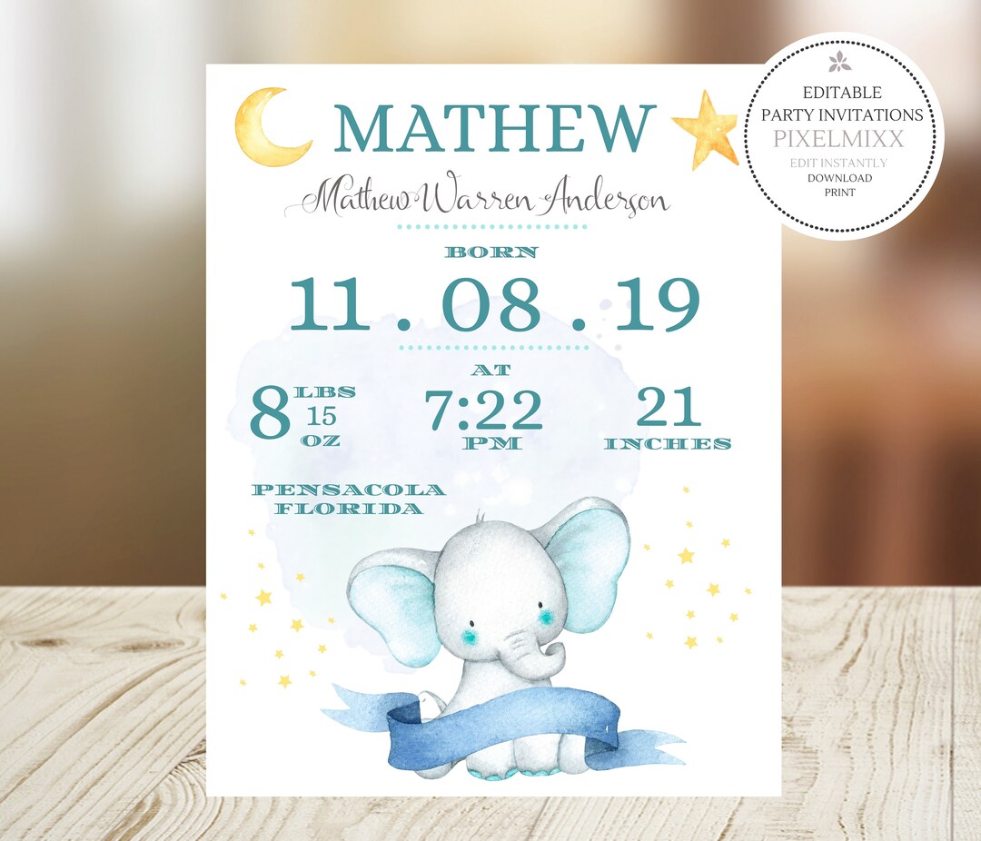 Baby Boy Birth Stats, DIY Birth Stats Print, Personalized Baby Boy Gift ...