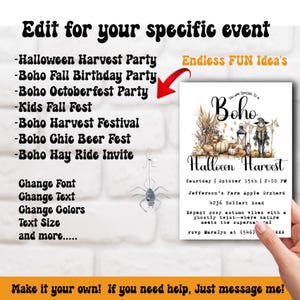 Editable Boho Chic Halloween Party Invitation Template Printable Boho ...