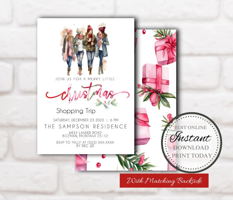 Editable Merry Little Girls-night-out Christmas Shopping Party ...