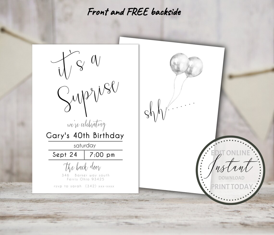Surprise Birthday Party Invitation, Editable Invitation Template, Use ...